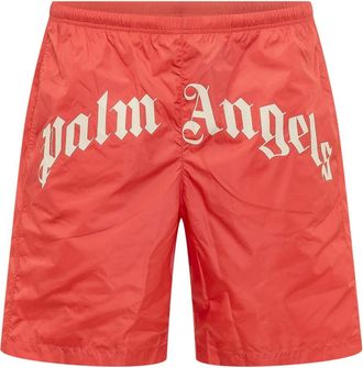 Palm Angels Homme, Maillots de bain, Rouge, Taille: XL Curved Logo Swimshort