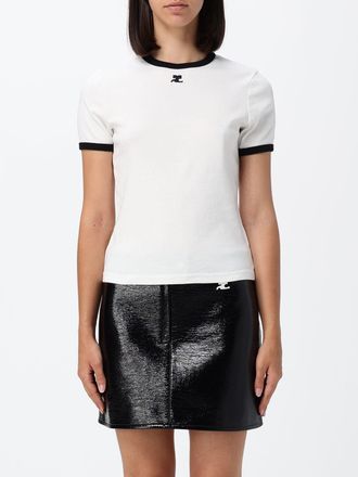 Courr&egrave;ges Top slim fit en coton avec logo et passepoil contrastant