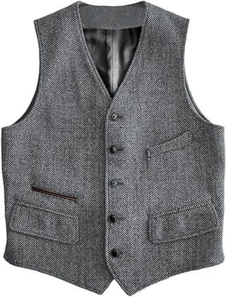 Solovedress Wolle Anzugweste Formale Regular Fit Weste Anzug Weste für Hochzeit Groomsmen(Silver Grey,XXXL)