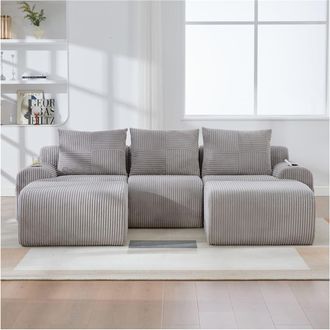 Generic Modernes L-f&ouml;rmiges modulares Sofa, 3-Sitzer-Sofa, modulares Ecksofa aus Cord, ergonomisch geschwungenes Design, ausgestattet mit Aufbewahrungstaschen