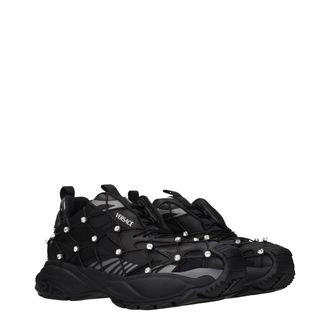 Versace Mens Black Fabric Sneakers