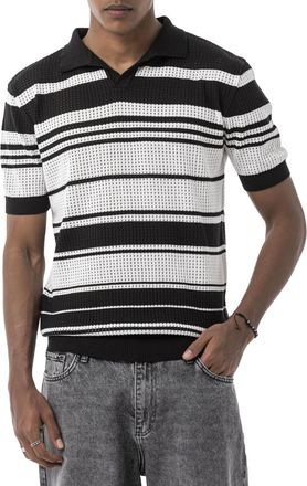 Red Bridge by Tarz Cool - Feinstrick-Poloshirt mit klassischem Kragen - Kurzarmshirt mit Strukturmuster Schwarz-Weiß XL
