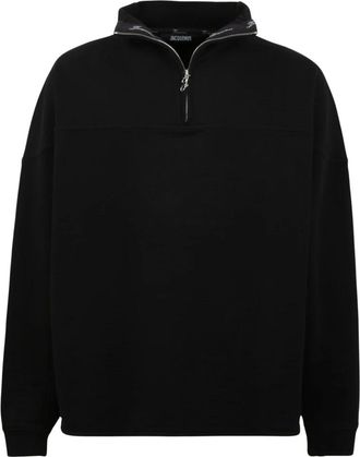 Jacquemus Homme, Sweatshirts et sweats &agrave; capuche, Noir, Taille: M Rond Carr&eacute; Zipped Rollneck SweaT-shirt