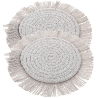 BESPORTBLE 2 St&uuml;ck Runde Platzsets aus Baumwolle Gewebte Tischuntersetzer mit Quasten Hitzebest&auml;ndige Isoliermatten f&uuml;r K&uuml;che und Esstisch
