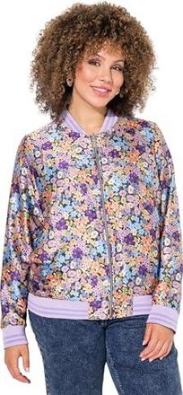 Ulla Popken Femme Grandes Tailles Blouson réversible, uni/à Fleurs, col Esprit Teddy américain et Bords-côtes Marine 50+ 835006130-50+