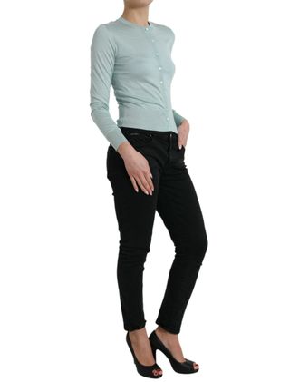Dolce & Gabbana Womens Silk Crew Neck Cardigan Blue