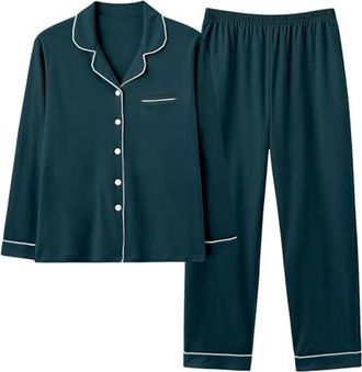 Generic Pyjama &agrave; manches longues pour femme - Ensemble de pyjama 2 pi&egrave;ces pour femme - Ensemble de pyjama doux avec chemise boutonn&eacute;e et pantalon, v&ecirc;tements d