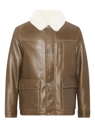Yves Salomon Lederjacke mit Shearling-Kragen - Braun