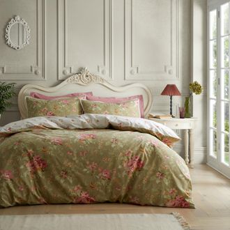 Catherine Lansfield Bridgerton Penelope Wende-Bettwäsche-Set mit Kissenbezügen, Blumenmuster, für Super-Kingsize-Bett, Grün