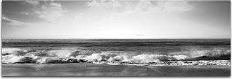 Paul Sinus Art Sinus Art - Leinwandfoto als Panorama SCHWARZ/WEISS 150x50cm Strand Meer Wellen Sonnenuntergang - Wandbild - Küsten, Monochrom - für Küche und Wohnzim