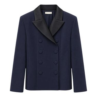 Liviana Conti Blazer en cr&ecirc;pe textur&eacute; - Femme - Vestes - Bleu - Taille: 40 FR