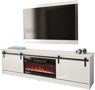 Mirjan24 TV Schrank mit Elektrischem Kamin Otemna, TV Lowboard, Fernsehschrank, Realistische LED-Flamme, Mit Deko-Kristallen, Elektrischer Kamin mit Heizung (W