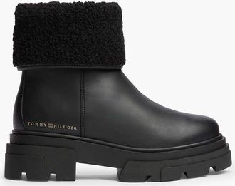 Tommy Hilfiger bottines chunky en cuir noir &agrave; col rabattu en peau retourn&eacute;e