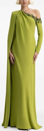 Gemy Maalouf beaded one-shoulder maxi dress - Gr&uuml;n