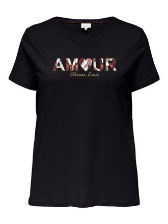 Only Carmakoma Kurzarmshirt ONLY CARMAKOMA CARBOOSTERY LIFE SS REG TEE JRS BS, Damen, Gr. M, schwarz print:mikasi, Jersey, Obermaterial: 100% Baumwolle, bedruckt, re