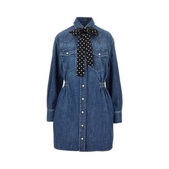 Valentino Denim mini dress with silk bow Woman 40