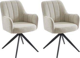 Pascal Morabito Drehstuhl mit Armlehnen 2er-Set - Stoff & schwarzes Metall - Cremefarben - LEJINA