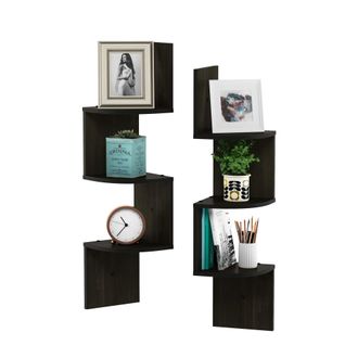 Furinno Rossi 3-stufiges, schwebendes, radiales Eckregal zur Wandmontage, 2er-Set, Espresso