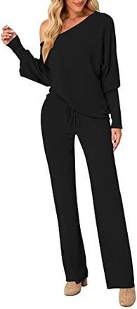 Pink Queen Ensemble 2 pi&egrave;ces tricot&eacute;s &agrave; une &eacute;paule pour femme, Noir, XL