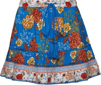 Superdry Womens Vintage Embellished MINI Skirt Rock, Blue Floral, L