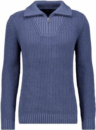 Ragman Herren Strickpullover mit Troyer-Kragen Blau-Melange-782, 3XL