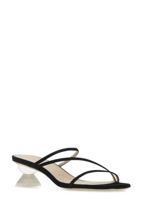 Stuart Weitzman Womens Black Suede Lucite Sculpt Mules Blk Sandali Sandal