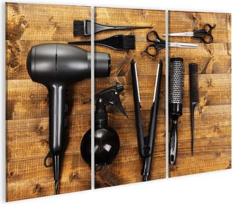 Islandburner Bild auf Leinwand Friseur Werkzeuge Auf Holztisch Nahaufnahme Wandbild Poster Kunstdruck Bilder
