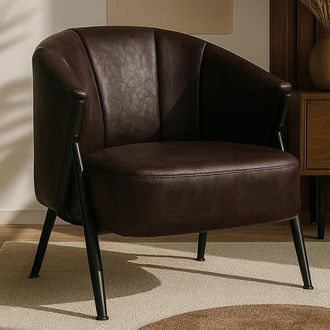 Mendler Sessel HWC-P30, Polster-/Cocktail-/Clubsessel Lounge Chair Vintage Retro Industrial Metall Kunstleder - Dunkelbraun