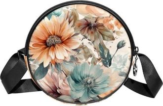 Generic Petit sac &agrave; bandouli&egrave;re rond pour femme, motif floral avec fermeture &eacute;clair, bretelles r&eacute;glables, style d&eacute;contract&eacute;, pour femmes et filles
