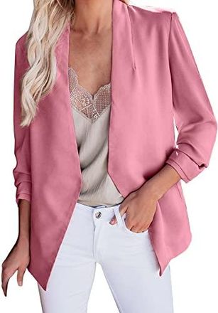 Generic Vestes pour femmes 2026 &agrave; la mode d&eacute;contract&eacute;e unie &agrave; manches longues ouvert sur le devant crant&eacute; costume cardigan veste manteau, rose vif, XL