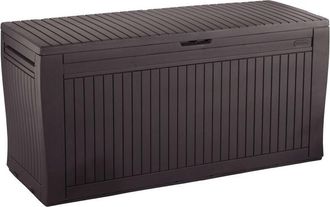 Dmora Aufbewahrungstruhe f&uuml;r drau&szlig;en Gatineau, Gartenbox, Outdoor-Truhe, Stauraumbank f&uuml;r au&szlig;en, 117x45 h57 cm, Braun - Dmora