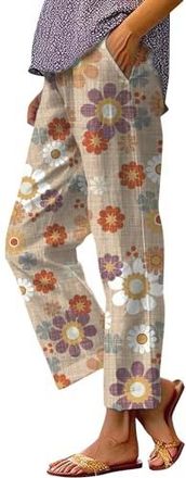 Generic Pantalon Lin Femme &Eacute;t&eacute; L&eacute;ger D&eacute;contract&eacute; Pantalon D&Eacute;t&eacute; D&eacute;contract&eacute; en Lin pour Femmes Taille avec Cordon De Serrage &Eacute;lastique Droit Ample Pantacourt F