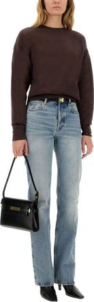 Saint Laurent Logo-Embroidered Cotton Sweatshirt - Brown