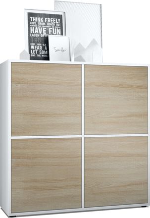 Vladon Highboard Cuba V2 Schrank 104 x 105,5 x 35,5 cm Sideboard mit 8 Fächern, Made in Germany, Korpus in Weiß matt/Fronten in Eiche sägerau