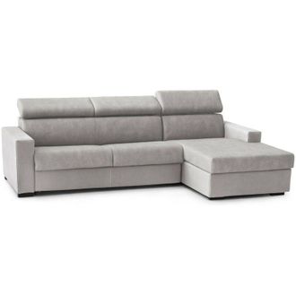 Dmora Schlafsofa Daasen, Ecksofa, 100% Made in Italy, Sofa mit Dreh&ouml;ffnung, mit rechter Containerhalbinsel, mit schmalen Armlehnen, Cm 260x95h85, Grau