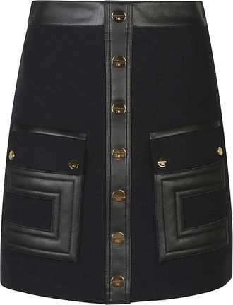 Elisabetta Franchi Femme, Jupes, Noir, Taille: 40 FR Mini-jupe en cr&ecirc;pe double &eacute;paisseur avec d&eacute;tails logo