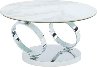 Vente-Unique Couchtisch mit drehbaren Tischplatten - Keramik & Glas - Wei&szlig; mit Marmor-Effekt - Joline