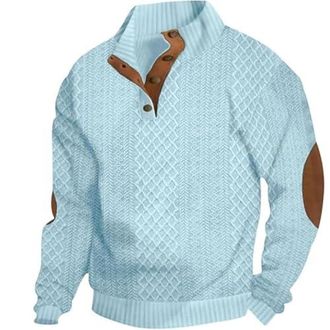 Generic Pull de sport &agrave; manches longues en cachemire pour homme, d&eacute;contract&eacute;, bouton en cachemire avec coudi&egrave;res, bleu, 3XL