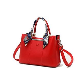 Generic Sac à main en cuir véritable pour femme avec poignée sur le dessus et sac à main Grand sac à bandoulière fourre-tout pour femme, Rouge, Large