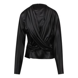 Nina Ricci Femme, Blouses et Chemises, Noir, Taille: 38 FR Chemisier en satin drap&eacute; &agrave; col en V
