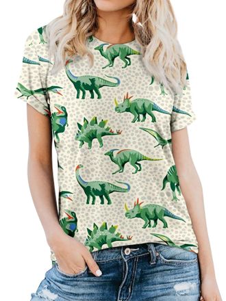 Dresswel Damen Dinosaurier T-Shirt Niedliche lustige T-Shirts Dino Grafikdruck Sommer Oberteile Frauen Rundhals Kurzarm Tee Tops Bluse