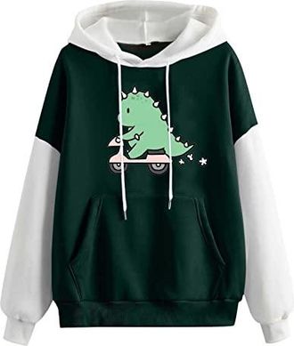 Generic Sweat &agrave; capuche &agrave; manches longues pour femme Motif petit dinosaure, Vert, XXL