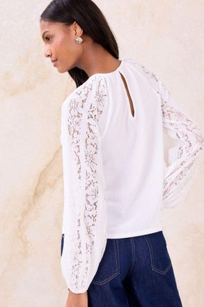 Lipsy Langarmbluse Lipsy Bluse mit Spitze und Blouson&auml;rmeln, Regular (1-tlg)