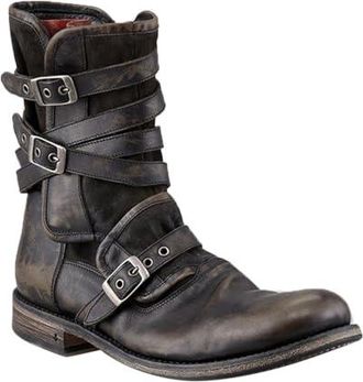 ORANDESIGNE Bottes pour Hommes Vintage Western Cowboy Style Bottes D&eacute;contract&eacute; &Eacute;quitation Moto en Plein Air Mode sans Lacet Chaussures &Eacute;questres D Gris 42