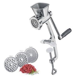 K&uuml;chenprofi SOLIDO Hachoir &agrave; viande manuel en acier inoxydable 2.0, avec 3 disques perfor&eacute;s, un embout &agrave; p&acirc;tisserie et 3 embouts de remplissage de saucisses, avec
