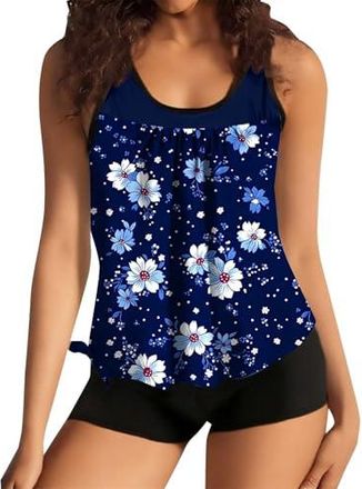 Generic Ensemble tankini imprim&eacute; conservateur pour femme - Maillot de bain fendu &agrave; motif floral avec coussinets de soutien-gorge int&eacute;gr&eacute;s et short boyshort, m