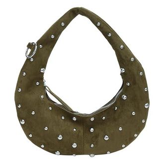 Generic Sac &agrave; bandouli&egrave;re en daim synth&eacute;tique clout&eacute; avec fermeture &eacute;clair et rivets demi-lune pour l&eacute;cole, le travail, un usage quotidien, Vert, 12.99x0.79x7