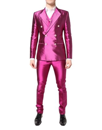 Dolce & Gabbana Mens Pink Sicilia Double Breasted 3 Piece Suit Silk