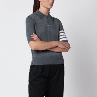 Thom Browne Medium grey 4-bar polo shirt in virgin wool