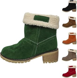Generic Bottes de neige en daim &eacute;pais et chaud doubl&eacute; en fausse fourrure pour femme - Bottines isol&eacute;es &agrave; talon carr&eacute; - Bottines mi-mollet imperm&eacute;ables antid&eacute;r